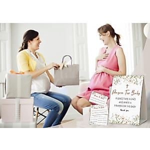 Boho Bridal Baby Shower Decorations,Prayers for Baby,Prayer Cards for Baby Shower,Baby Bible,Baby Shower Games,Pregnancy Prayer Cards,Baby Shower Guest Book,50 Prayer Cards & 1 Sign -11