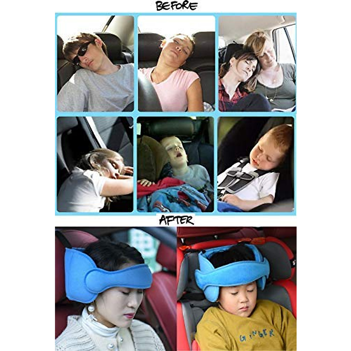 Adjustable Car Seat Head Support Band for Children/Adult,Offers Comfortable Safe Sleep Solution and Safety Protection,Neck Support(Light Blue)