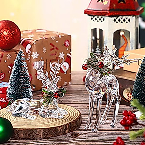 Queekay 2 Pcs Acrylic Christmas Reindeer Ornaments Clear Deer Figurine and Reindeer Table Top Decorations Holiday Table Centerpiece（Pretty Style）