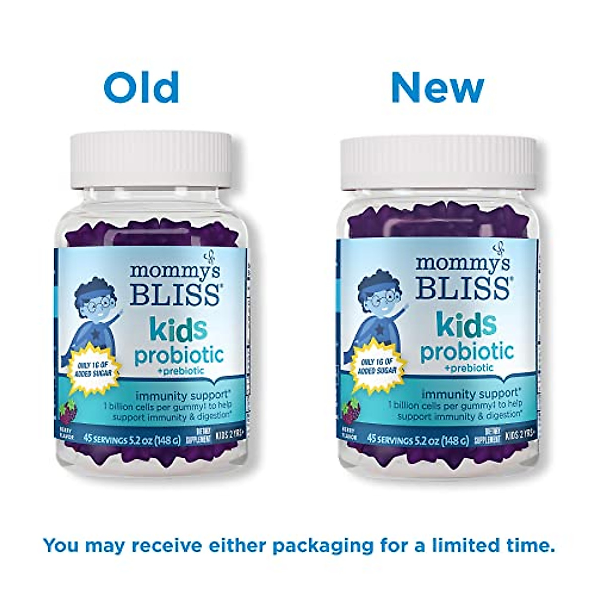 Mommy's Bliss Kids Probiotic + Prebiotic Gummies, Supports Immunity & Digestion for Kids 2 Years+, Less Sugar, Yummy Berry Flavor, 45 Count (Pack of 3)