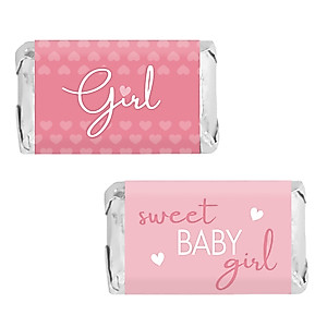 Pink It's a Girl Baby Shower Miniature Candy Wrappers, Sweet Baby Girl Party Favor Candy Labels - 45 Count