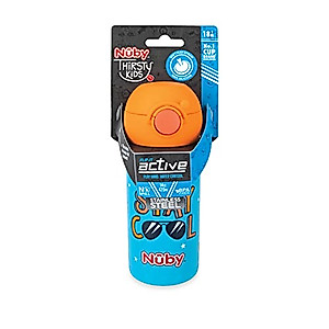 Nuby Thirsty Kids No Spill Flip-It Active Stainless Steel Travel Cup, 14 Oz, Stay Cool Print