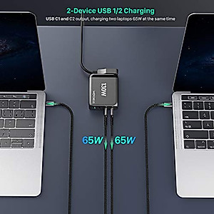 130W USB C GaN Wall Charger WOTOBEUS PD 100W PPS45W Super Fast Charging Station Type-C Laptop QC4+ Power Adapter AC Cable Multiple Ports for iPhone 14 13 iPad MacBook Samsung S23 Pixel Leveno HP Dell