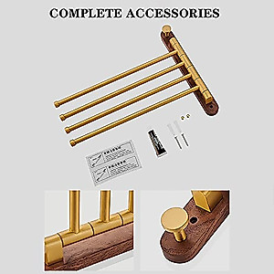 Heated Towel Rack, Towel Holders for Bathrooms Towel Rack Gold Swivel Towel Bar Set Wall Towel Rail Space Aluminum 4-Arm Towel Ring for Bathroom, Kitchen ，Electric Towel Warmer