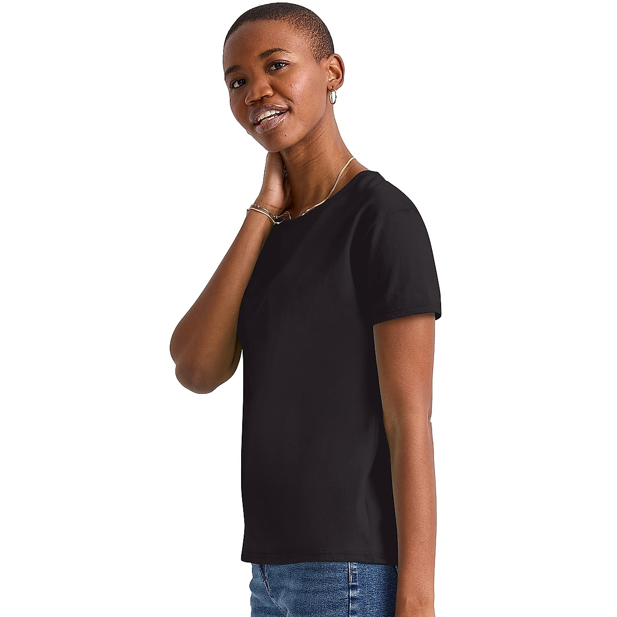 Hanes Essentials Oversized T-Shirt Pack, Cotton Tee for Women, Relaxed Fit, 3-Pack, Black