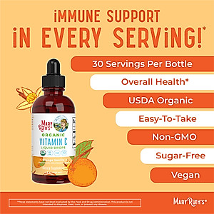 Organic Vitamin C Supplement by MaryRuth's | Liquid Vitamin C Liquid Drops for Adults & Kids | Immune Support Supplement for Overall Health | Vegan | Non-GMO | Gluten Free | 4 Fl Oz
