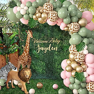163Pcs Safari Balloon Garland Arch Kit, Animal Print Sage Green Jungle Balloons for Wild One Baby Shower Birthday Decorations Girl Boy Woodland Wedding Bridal Party Supplies