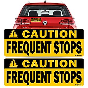 TOTOMO Caution This Vehicle Makes Frequent Stops Magnet 10"X3.5" Reflective Magnetic Safety Warning Sign Sticker for Carrier delivery Car Amazon Flex Driver (2 Pack)