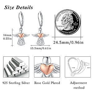 Angel Leverback Earrings 925 Sterling Silver Guardian Angel Earrings for Women Angel Wing Drop Dangle Earrings Jewelry for Women