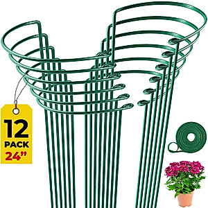 12 Pack Tall Snake Plant Support Stakes – 10" W x 24" H Half Round Peony Cages and Supports for Indoor and Outdoor Plants – Plant Cage Ring Support for Flower - Peony, Tomato, Hydrangea, Rose Bush