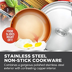 Gotham Steel Stainless Steel Premium 12” Frying Pan, Triple Ply Reinforced with Super Nonstick Ti- Cerama Copper Coating and Induction Capable Encapsulated Bottom – Dishwasher Safe