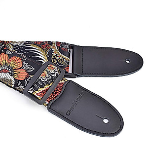CLOUDMUSIC Guitar Strap For Acoustic Electric Embroidered Jacquard Vintage Floral Patterns(Flowers In Black)