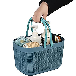 Haundry Plastic Shower Caddy Basket, Hanging Bathroom Dorm Organizer with Handle, Portable Storage Caddy Tote Bin for Tool, Garden, Kitchen, Cleaning Supplies, Dark Blue
