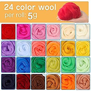 JUPEAN Needle Felting Kit, Wool Roving (5g/Color), Complete Needle Felting Starter Kit with Basic Felt Tools and Supplies Wool Fibre Spinning Craft Wet Felting Material for Beginners