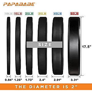 papababe Color Coded 160 LB Olympic Bumper Plate Set With Steel Insert for Weightlifting and Home Gyms