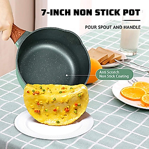 2 Quart Sauce Pan with Lid, Non Stick Saucepan Pot for Cooking with Pour Spout and Handle for Stove,Induction,Gas,Non Toxic,PFOA Free (Granite, green)