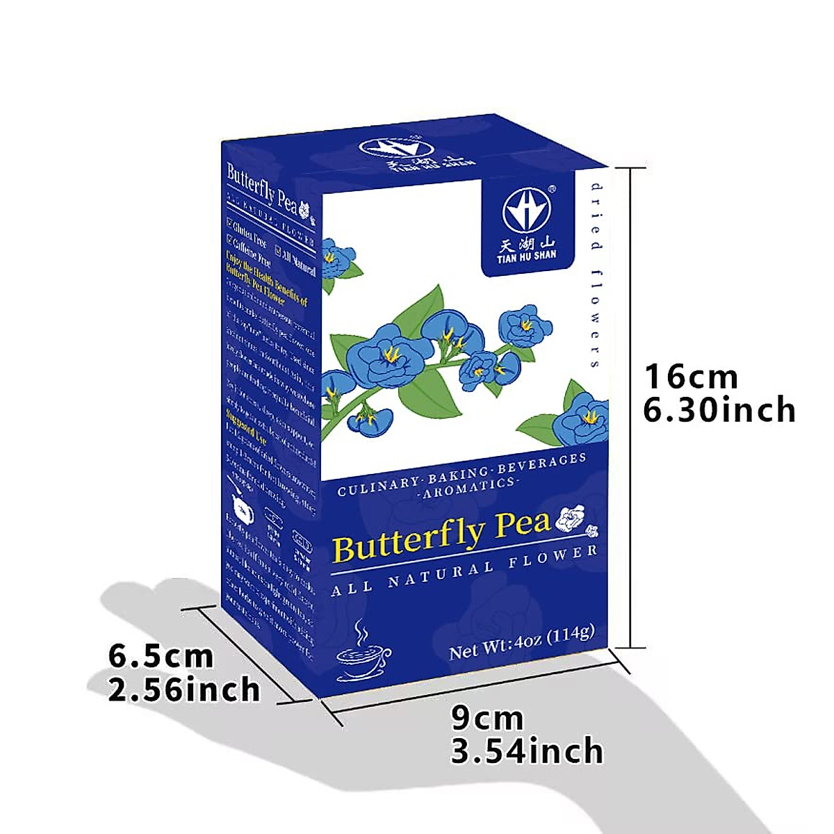 TIAN HU SHAN Butterfly Pea Flower Tea, Butterfly Pea Flowers Loose Leaf, 100% Natural Herbal Tea, 4 Ounce (Pack of 1)