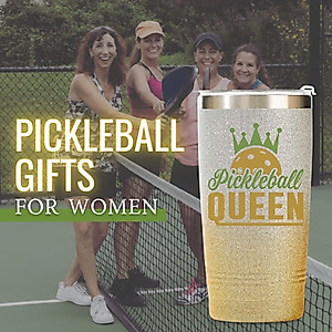Onebttl Pickleball Gifts for Women - Insulated 20oz Stainless Steel Travel Tumbler with Straw and Lid - Queen of the Pickleball Court