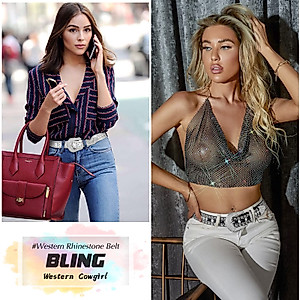 Balteus Women Rhinestone Belt Western Style Cowgirl Cowboy Belt with Studded Diamonds for Jeans Dress Eye-catching