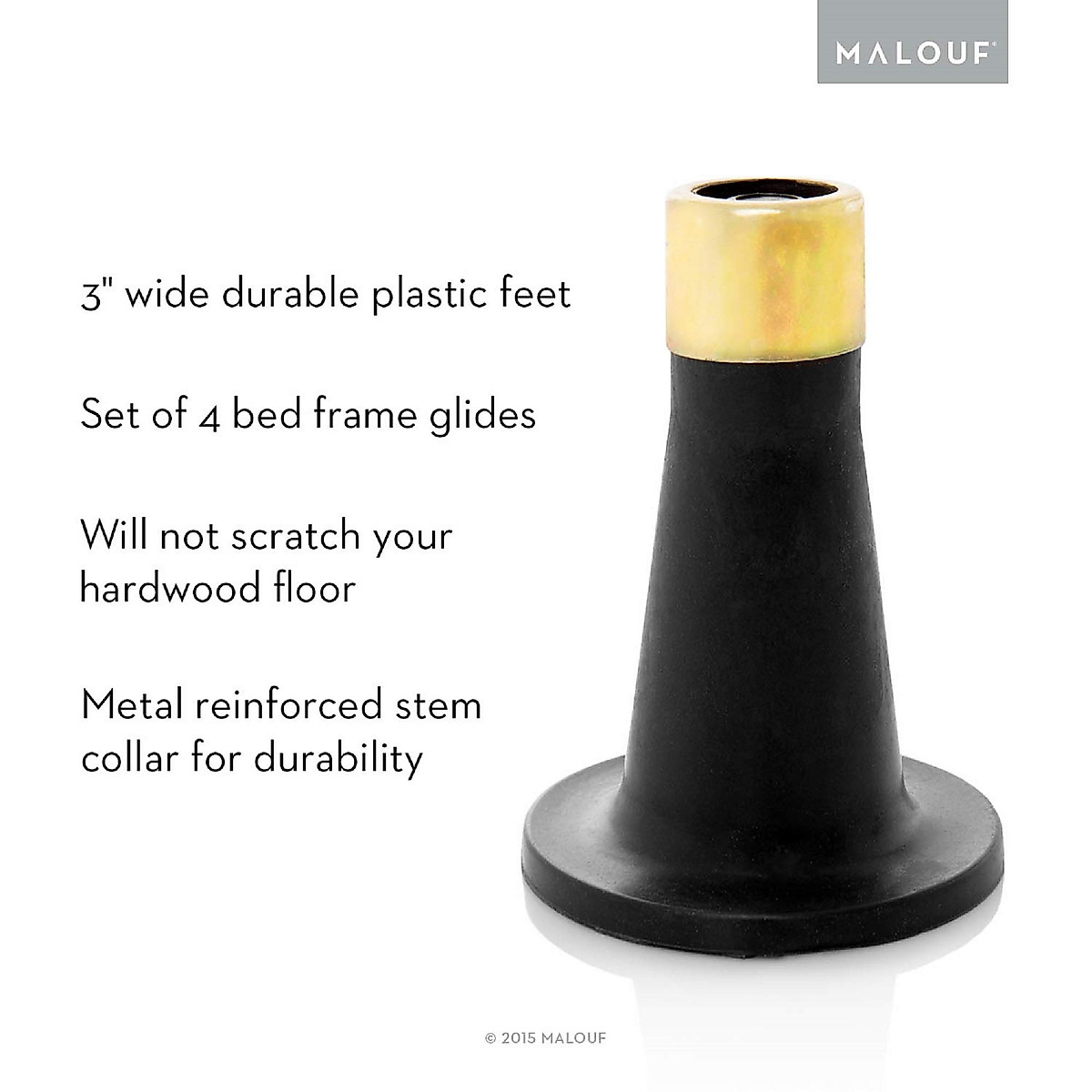 MALOUF Structures Set of 4 Bed Frame Replacement Glides, Black