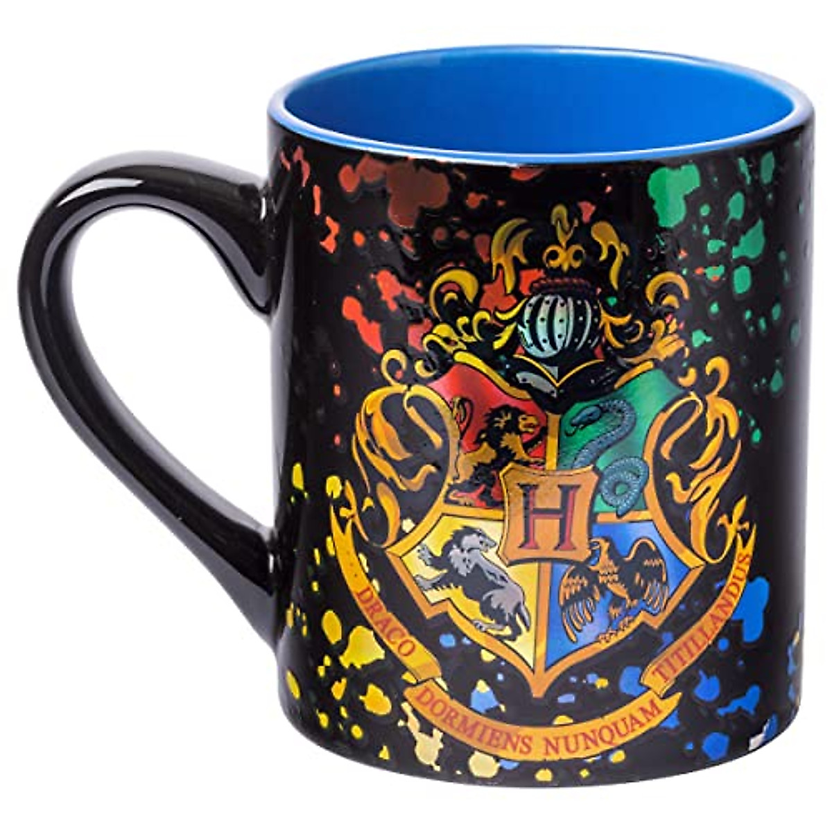 Silver Buffalo Harry Potter Hogwarts Crest Splatter Ceramic Mug, 14 Ounces