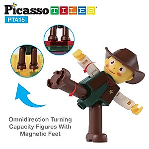 PicassoTiles 15-Piece Magnetic Character Action Figures Add-on Set for Construction Building Block Tiles