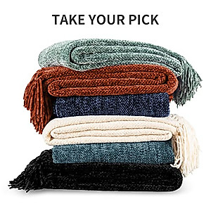 CozeCube Chenille Throw Blanket for Couch, Cozy Soft Throw Blanket with Fringe Tassel, Rust Orange Throw Blanket for Sofa Chair Gift,Decorative Farmhouse Throw Blanket 50"X60"