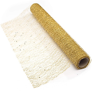 Anderson's Gold Glitter Mesh Fabric Roll, 19 Inches x 5 Yards, Decorative Wedding Fabric for Wedding Reception, Baby Shower, Gender Reveal, Prom, Homecoming, Tables, Party