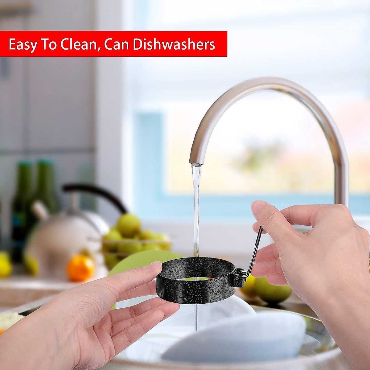 4 Pack Egg Ring, Stainless Steel Round Egg Cooking Rings Non-Stick Frying Egg Maker Molds, 4inch/10cm Egg Ring