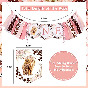 Highland Cow 1st Birthday Decorations Girl - Highland Cow High Chair Banner, Boho Highland Cattle Party Decorations, Pink Holy Cow Im One Farm Animal Birthday Party Decorations