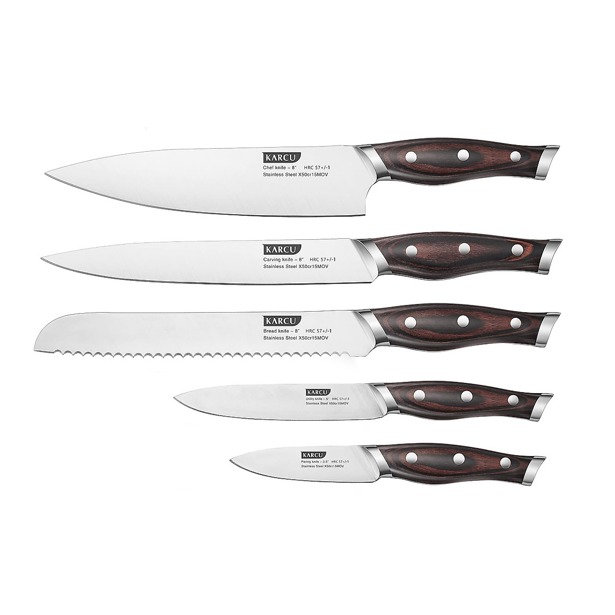 Chef Knife Set, Karcu 6-Piece Professional German Steel Kitchen Knife Block Sets, Brown