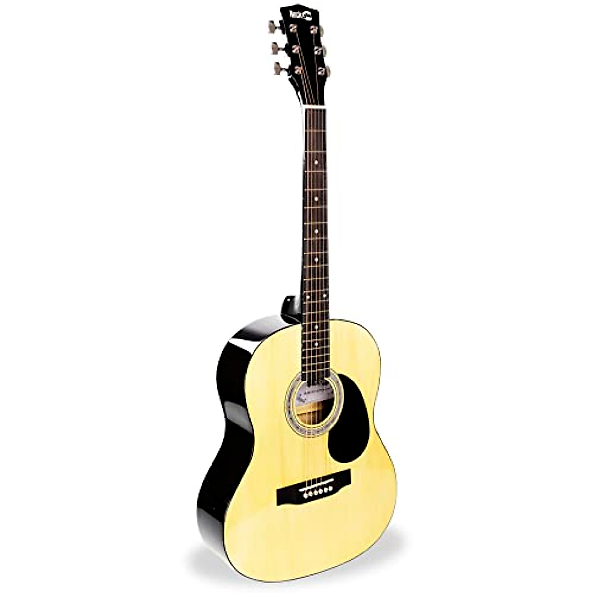 RockJam Acoustic Guitar Superkit Includes Stand, Gig Bag, Tuner, Picks, Plectrum Holder, Spare Strings & Online Lessons 6 Pack, Right, Natural, Full (RJW-101-N-PK)