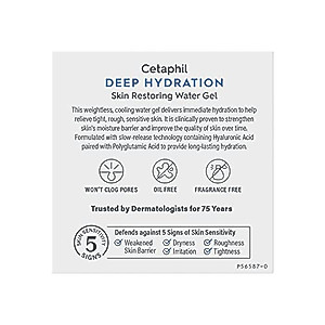 Cetaphil Deep Hydration Skin Restoring Water Gel with Hyaluronic and Polygutamic Acid, Face Moisturizer, 72 Hour Hydration, For Dry, Dehydrated Sensitive Skin, Fragrance Free, 1.7 oz, Fragrance Free