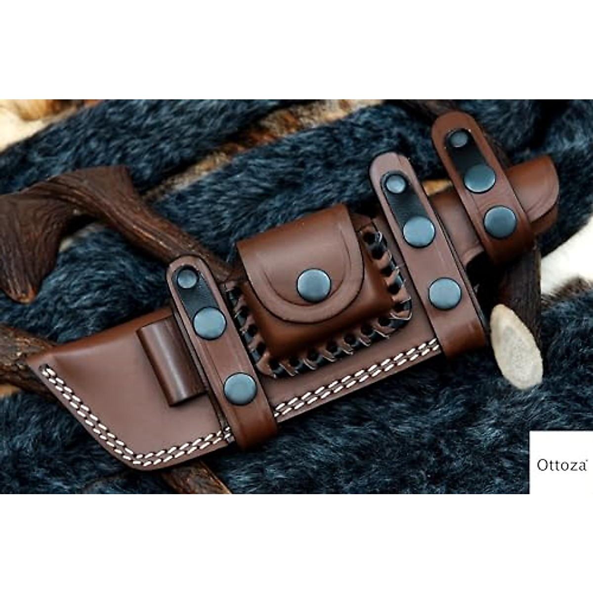 Ottoza Handmade Leather Knife Sheath Right Hand Tracker Knife Sheath - Bushcraft Knife Sheath - Hunting Knife Sheath - Survival Knife Sheath Horizontal Carry Dark Brown TOP Grain Leather No:103