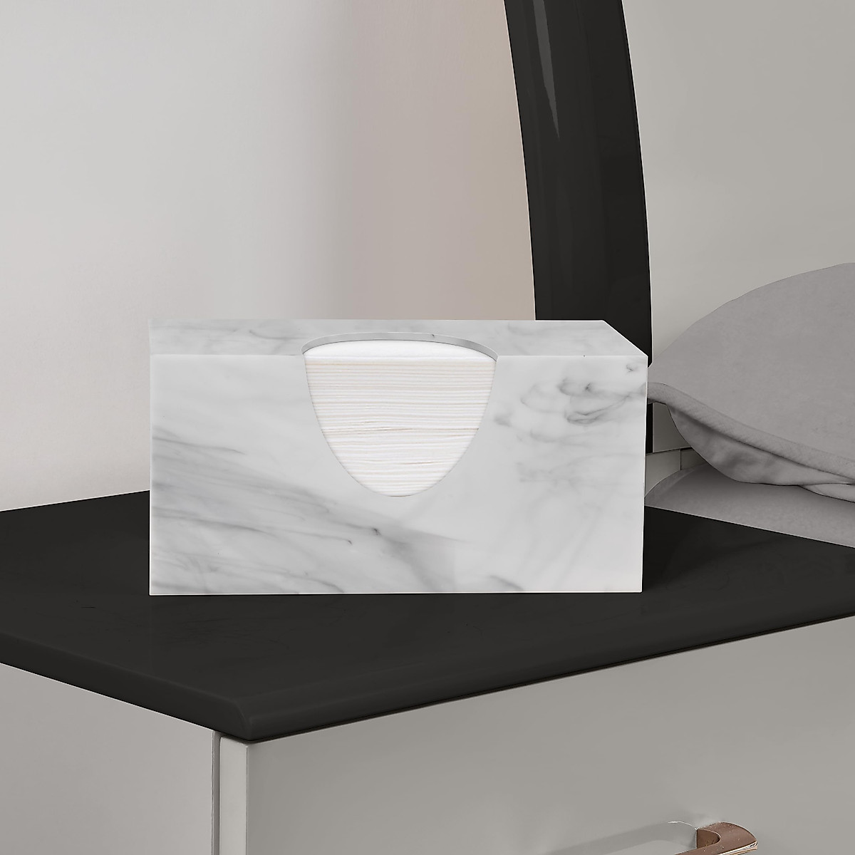 Tissue Box Cover Rectangle - Tissue Box Holder Rectangular - Compatible with Puffs - Acrylic Marble Bathroom Accessories Decor