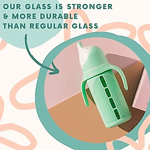 Tabor Place - Set of 2 Sampler pack - Glass Sippy Cup for Toddlers - 1 Large 8oz & 1 Mini 5 oz cup in Mint Green