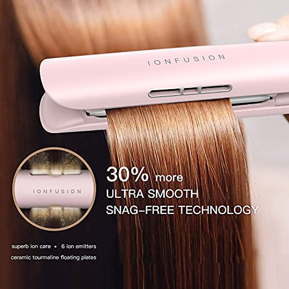 LENA Ionic Flat Iron | Ceramic Hair Straightener | 1" Professional Styling Tools for Straightening and Curling, Extra Ion Care, Max 450 F, Dual Voltage, Pink