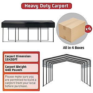 NUGRIART Metal Carport 13 x 20 FT with Heavy Duty Metal Frame & Galvanized Steel Roof, Metal Car Garage, Sturdy Canopy Shelter for Car, Truck, Pickup, SUV, Tractor, and Boat
