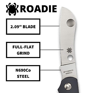 Spyderco Roadie Non-Locking Lightweight Knife with 2.09" N690Co Stainless Steel Blade and Durable Gray FRN Handle - PlainEdge - C189PGY