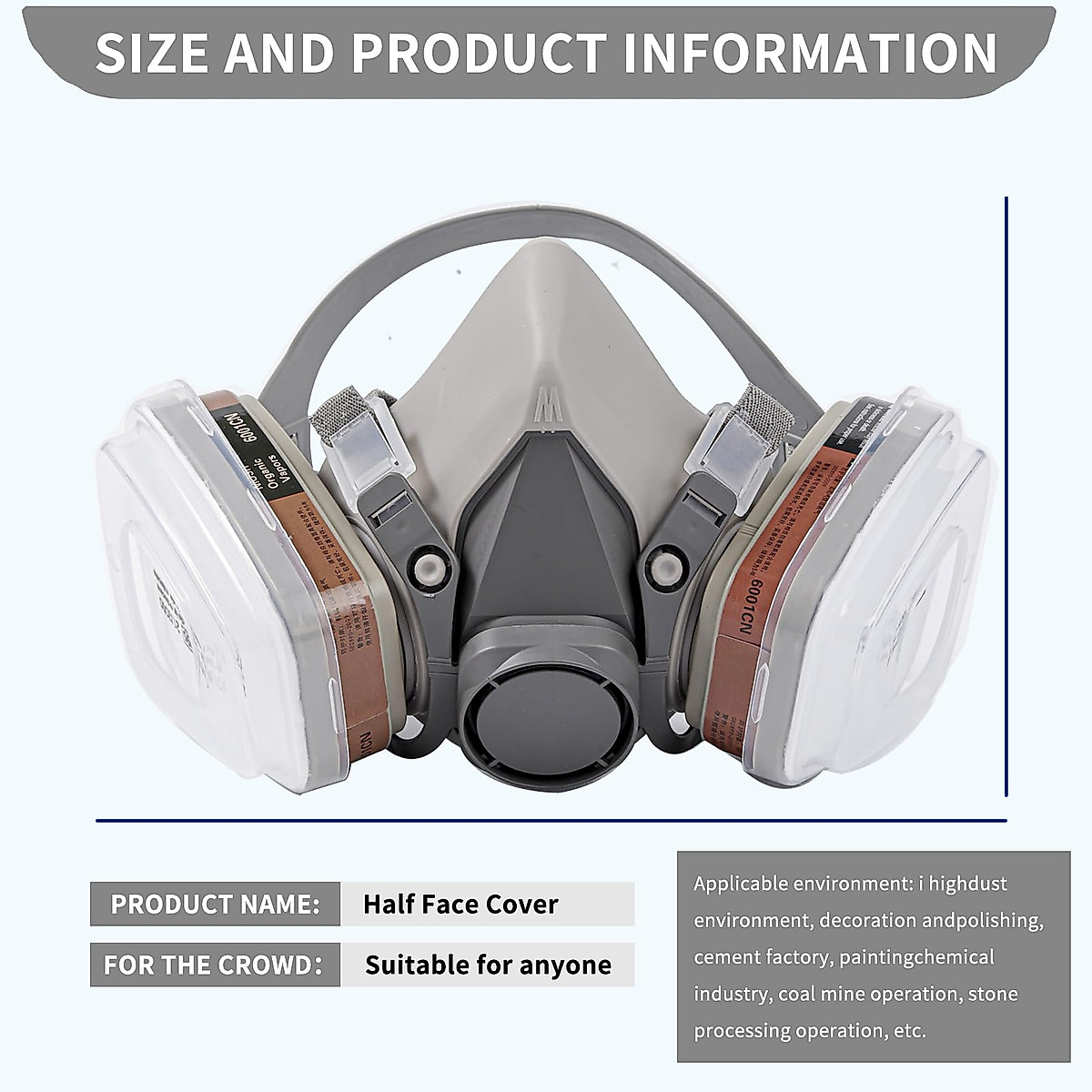 Wytcyic Reusable Half Face Respirаtor, Gas Cover Organic Vapor Mask and Dust-proof Face Cover, Protection for Painting, Mechanical Polishing, Logging, Welding and Other Work