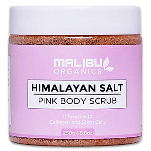 Malibu Organics Himalayan Scrub – All-Natural Body Exfoliant with Collagen and Stem Cells - Organic Body Scrub to Exfoliate and Moisturize Skin – Deep Cleansing Himalayan Pink Salt Scrub – 8.8oz