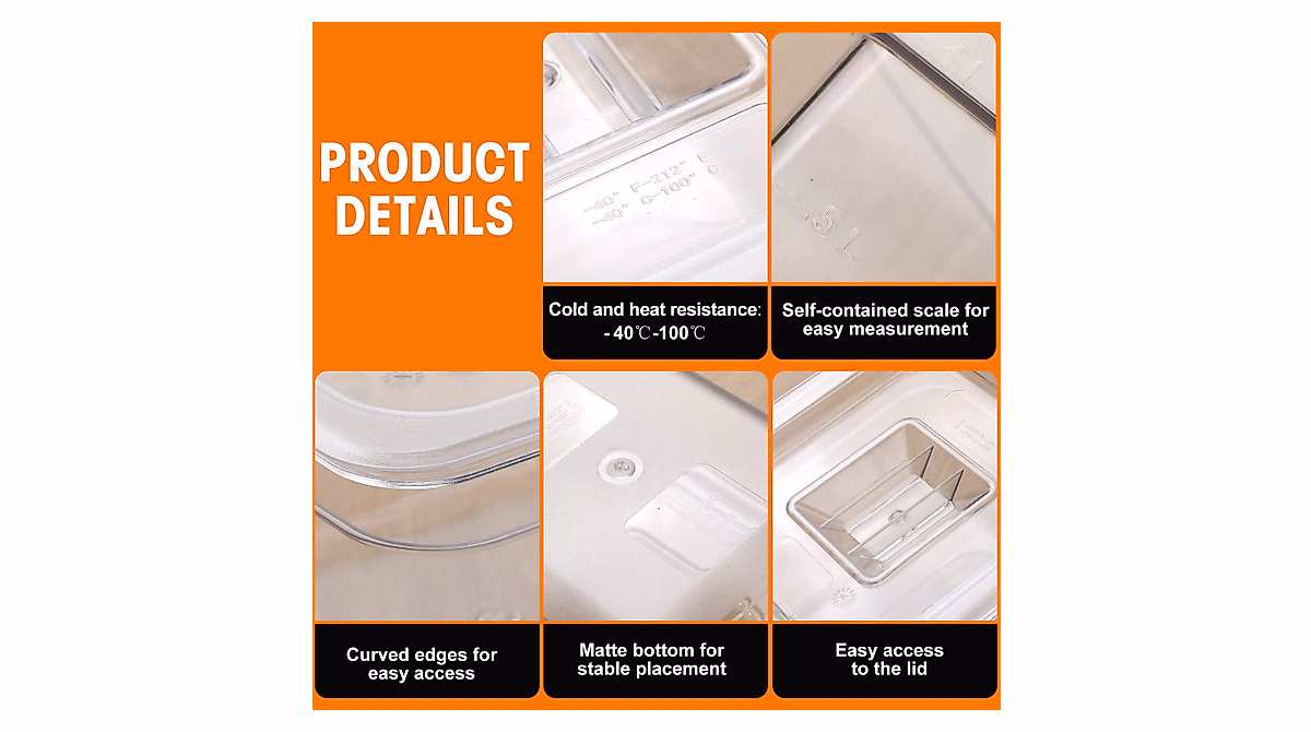 Sieral Clear 1/6 Size Food Pan Restaurant Containers with Lids Square ...