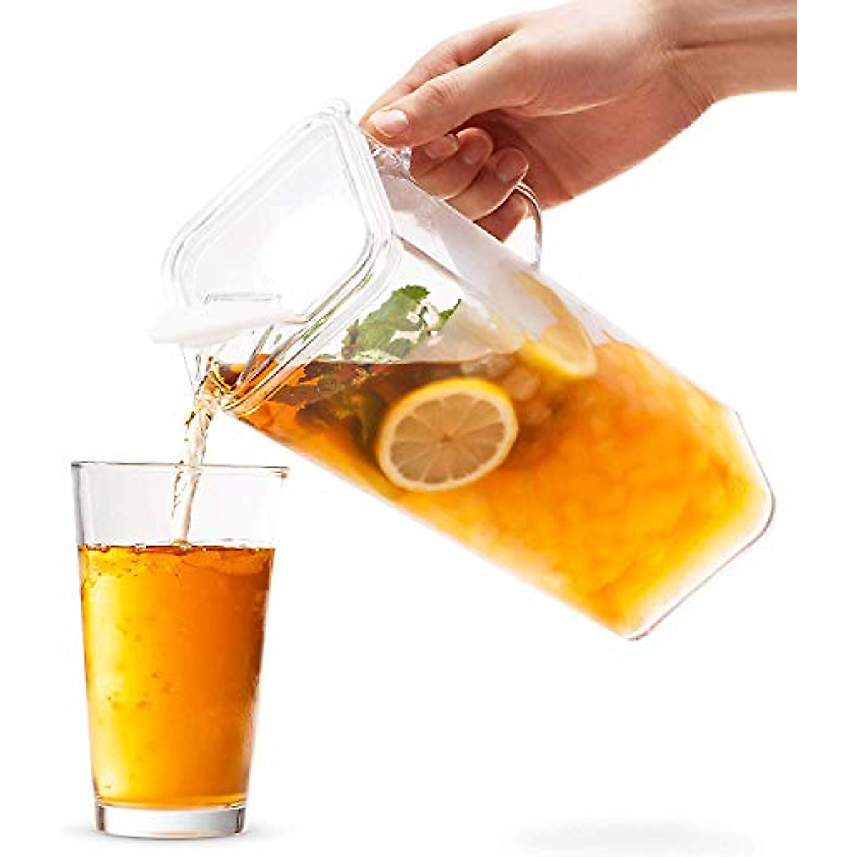 Komax Large Plastic Water Pitcher with Lid Square Water Carafe with Lids – BPA-Free, Dishwasher Safe Plastic Pitcher – Water, Tea, or Juice Containers with Lids for Fridge (2.3 Liters)