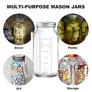 64 OZ Wide Mouth Mason Jar with Lid, Clear Heavy Duty Glass Airtight Storage Canning Jar and Band Half Gallon / 2 Quart Fermenting, Pickling, Storing, Pack of 1