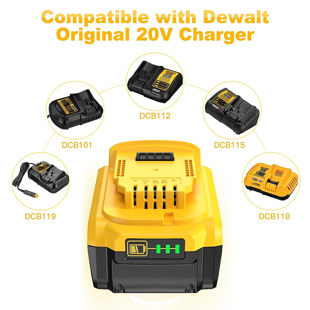 ZKpilse 2 Pack 20V 6.5Ah Batteries Replacement for 20V Max Battery Cordless Tools DCB180 DCB181 DCB200 DCB201 DCB203 DCB204 DCB205 DCB206 DCB207