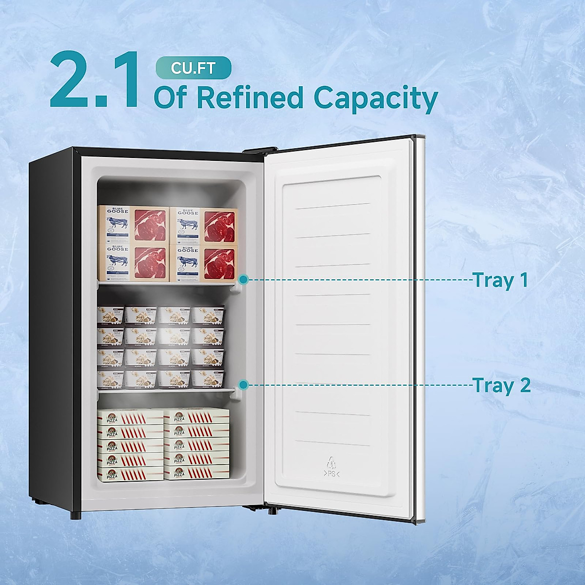 BANGSON 2.1 Cu.ft Upright Freezer, Compact Mini Freezer with Reversible Door, Adjustable Thermostat, Removable Shelves, Energy-Saving Small Freezer for Garage/Dorm/Office/Apartment, Silver