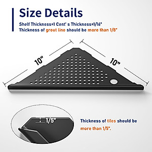 Bernkot 10'' Corner Shower Shelf w/Soap Holder, 304 Stainless Steel Grout in Shelf for Bathroom, Recessed Shelf Rack for Tiled Wall, No Drilling Needed (Black)