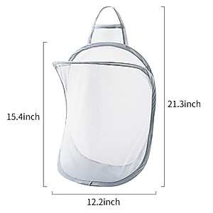 Pop-up Hanging Laundry Hamper Small Mesh Laundry Basket 2 Pack Foldable Hamper Collapsible Wall Mounted Storage Bag, Back to School Supply Grey & White