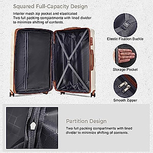 Merax Luggage Sets 3 Piece Suitcase, Hardside Suit case with Spinner Wheels Lightweight TSA Lock, Ivory/Brown, 20/24/28 Inch