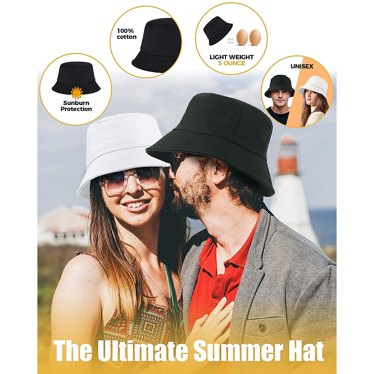 Unisex Bucket Hat for Women Men Cotton Summer Sun Beach Hat, Denim Packable Fisherman Cap for Casual, Trips, Sports, Black, M/L